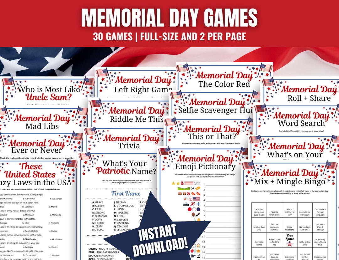 Memorial Day Games MEGA BUNDLE, Memorial Day Party Games, Memorial Day ...
