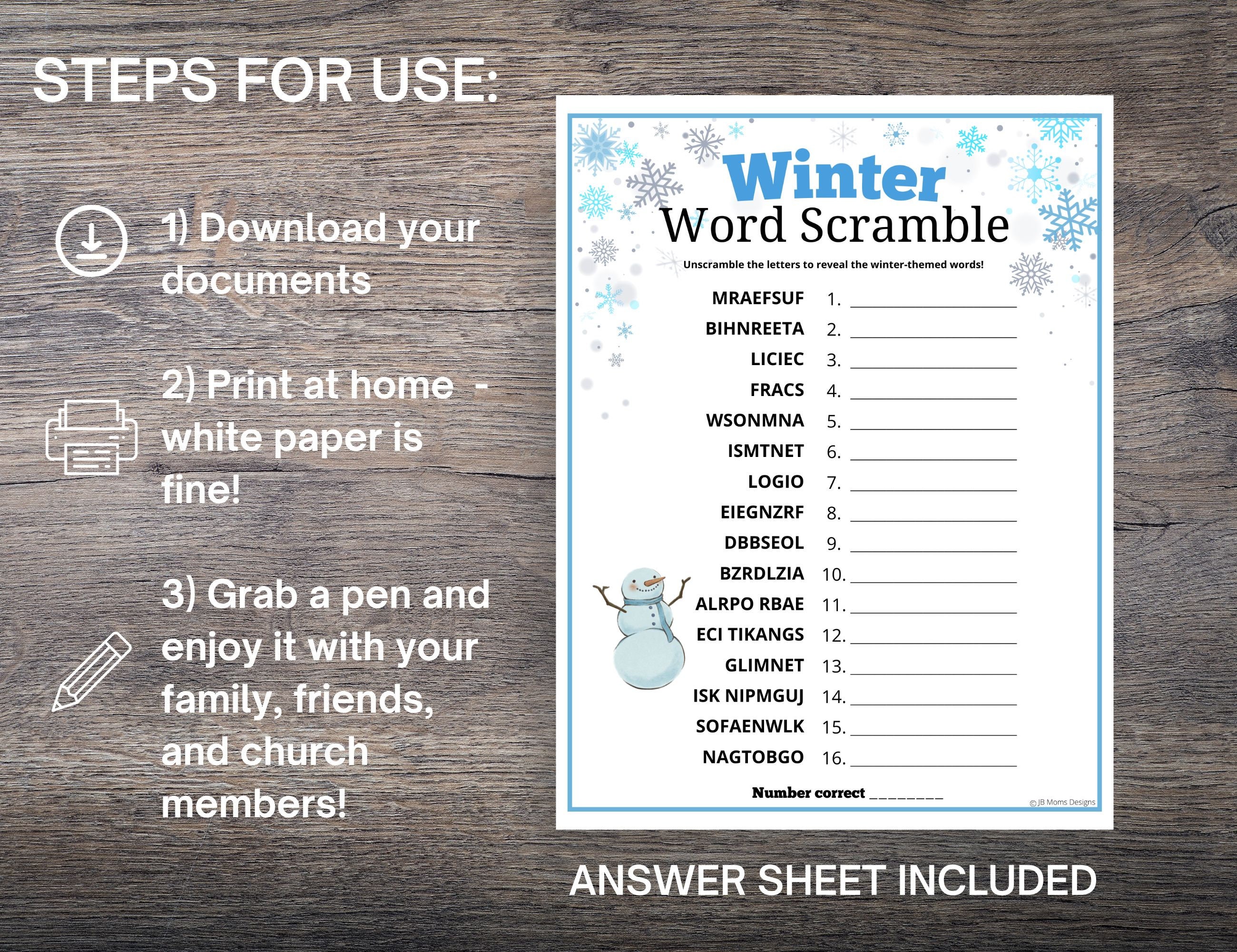 Winter Word Scramble Game: Holiday Party Activity (PDF) - Etsy