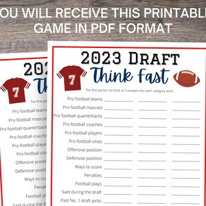 Football Draft Think Fast Game, 2023 Football Draft Party Game for ...