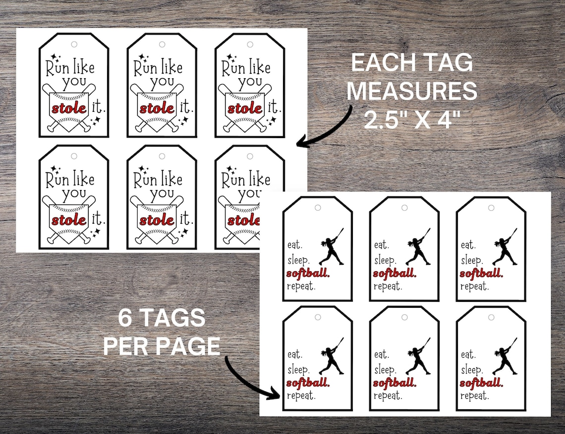 Softball Treat Tags: Team Snack Goodie Bag Printables (PDF) - Etsy