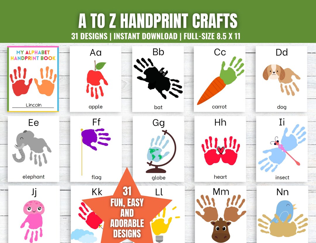 Alphabet Handprint Art Craft: A-Z Printable Book (digital Download) - Etsy