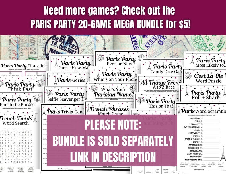 Paris Party Game: French Phrases Matching Quiz (PDF Download) - Etsy