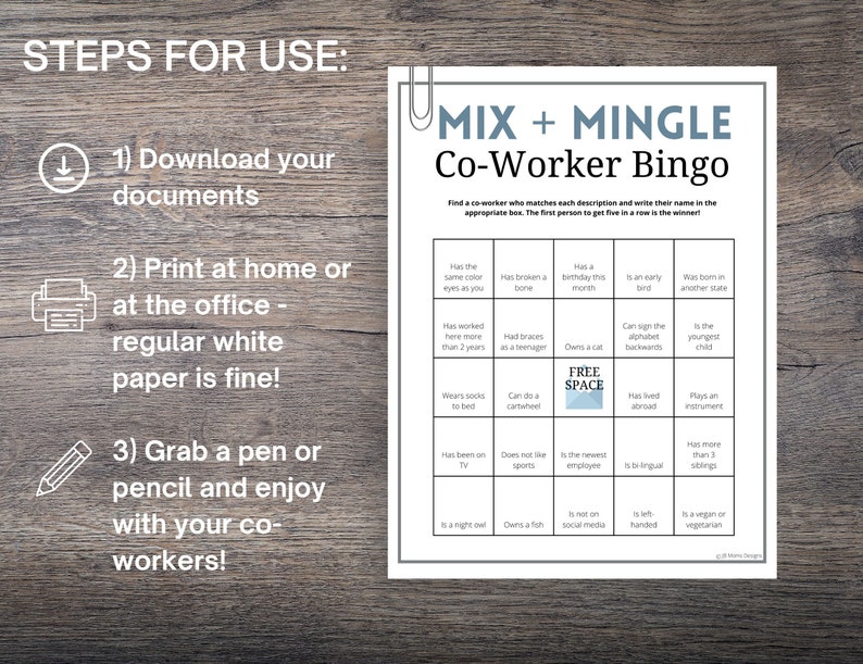 Office Party Bingo Game: Co-worker Mix & Mingle (digital Download) - Etsy