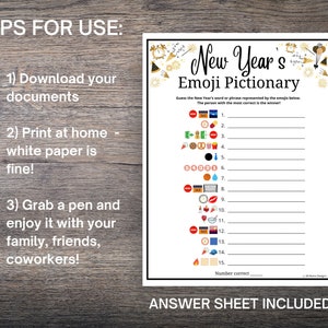 New Year’s Emoji Pictionary Game, Fun New Years Game for Kids, Teens ...