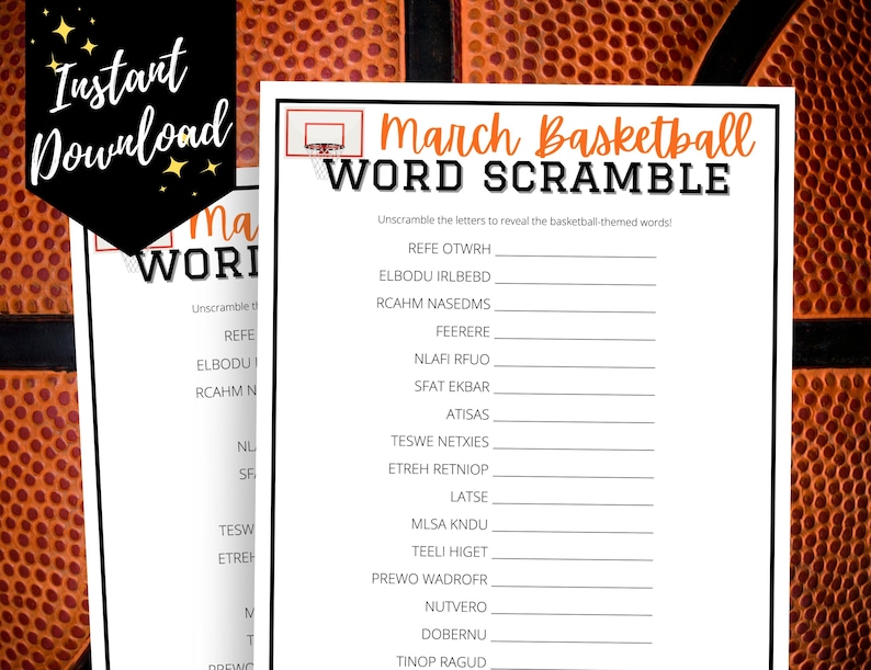 March Basketball Word Scramble Game Men's College - Etsy