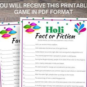 Holi Fact or Fiction Trivia Game Fun Holi Quiz Game How to - Etsy