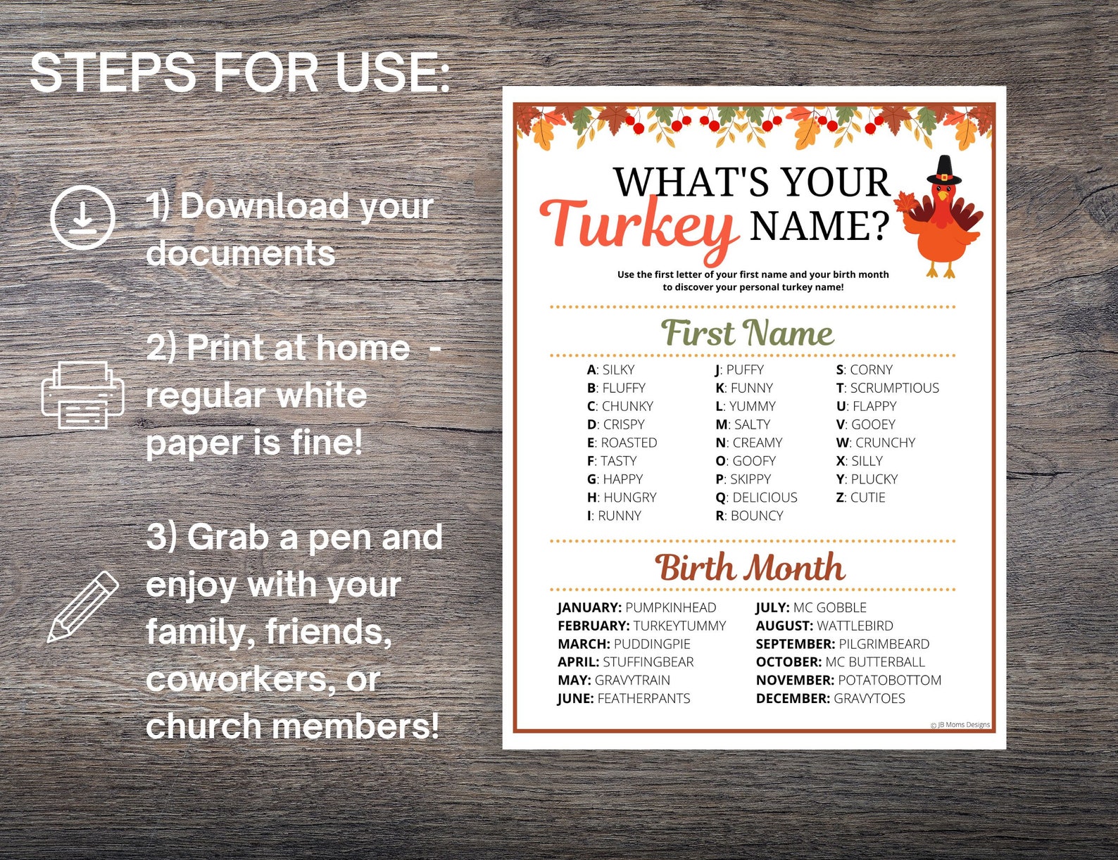 Thanksgiving Turkey Name Game: Funny Printable for Families (digital ...