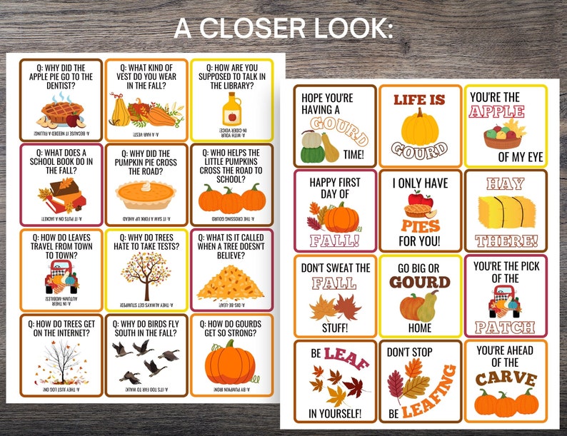 Fall Lunch Box Notes and Jokes for Kids Autumn Lunch Notes - Etsy