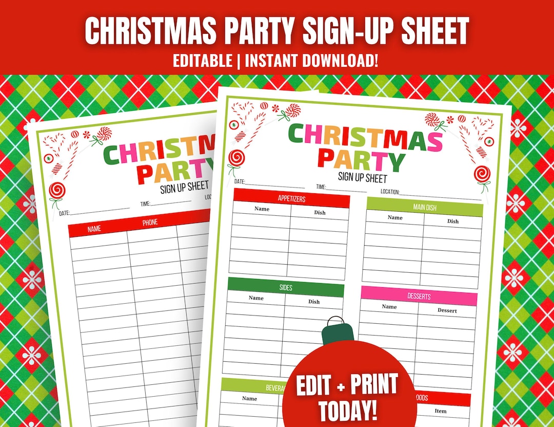Christmas Party Sign up Sheet, Christmas Party Signup Sheet, Office ...
