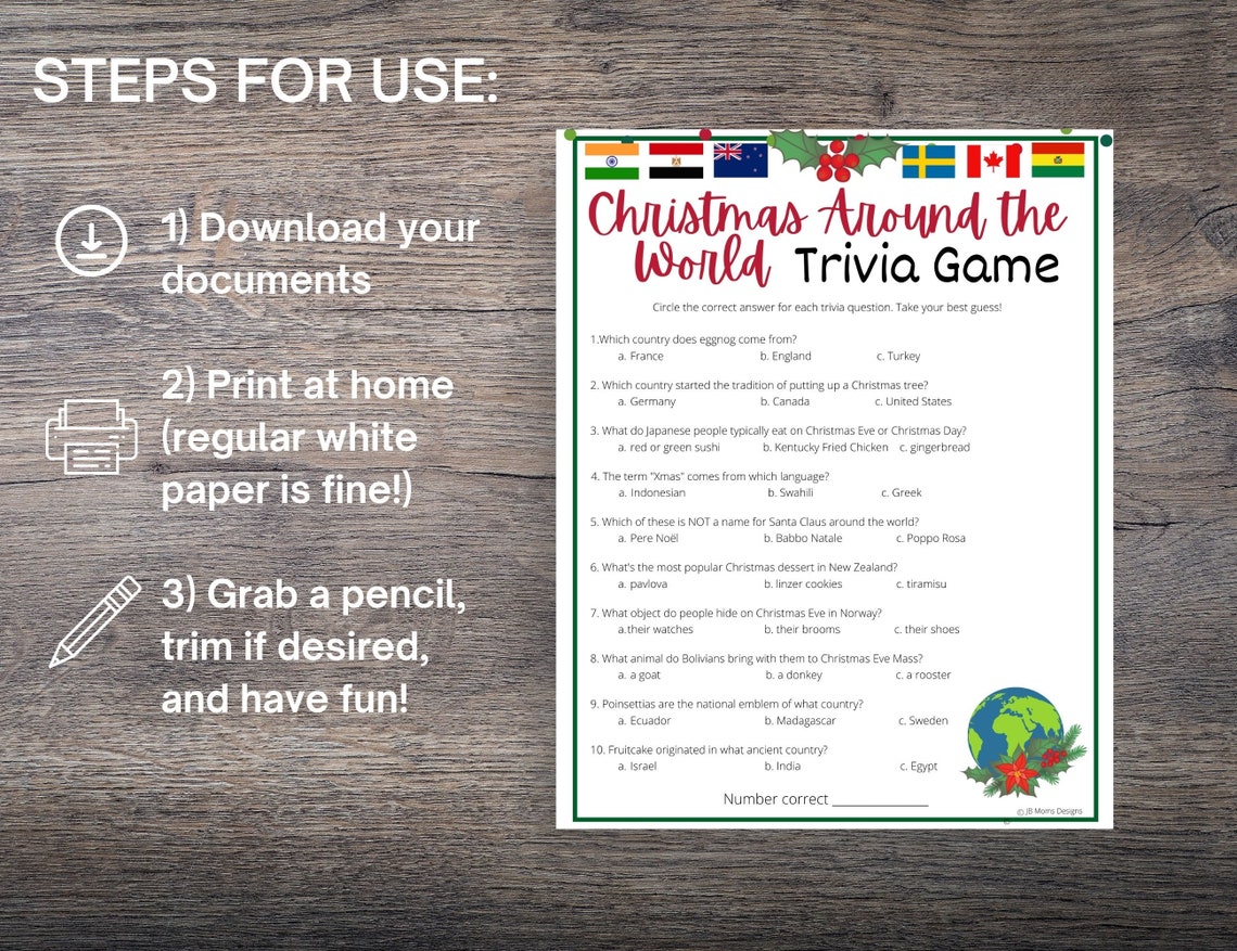 Christmas Around the World TRIVIA Game for Kids Teens & - Etsy