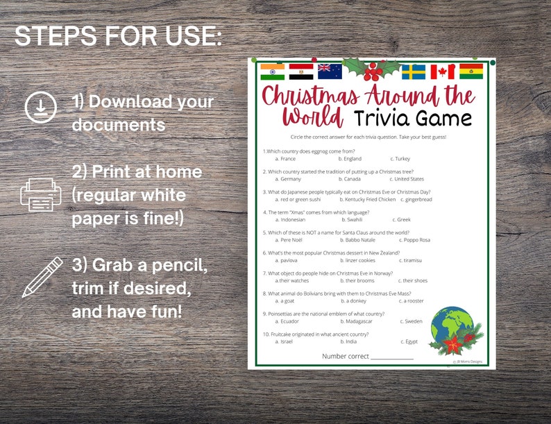 Christmas Around the World TRIVIA Game for Kids Teens & - Etsy