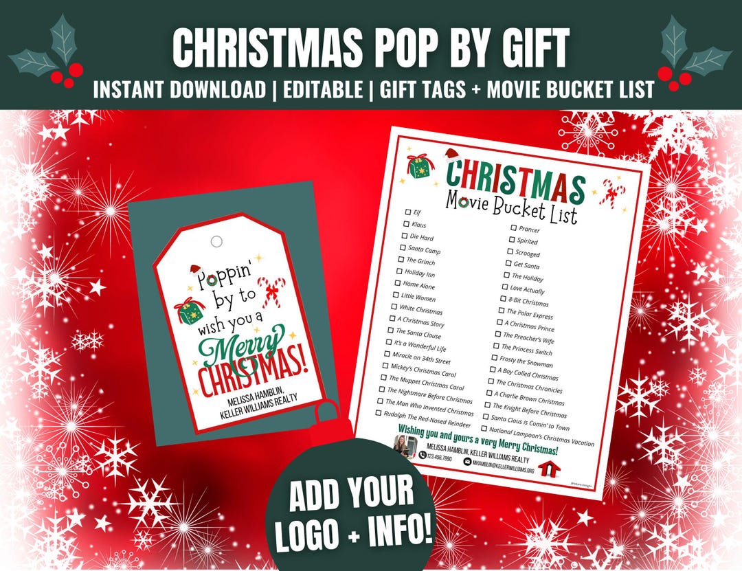 Christmas Pop by Gift Tag Bundle: Editable Real Estate Printable ...
