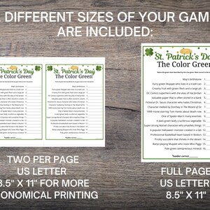 St. Patrick’s Day the Color Green Game, St. Patty's Day Quiz Game for ...