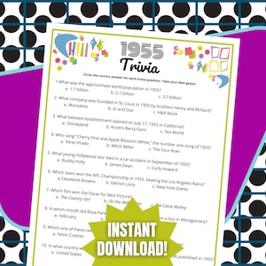 1955 Trivia Game: 70th Birthday Party, 50s Theme (instant Download) - Etsy