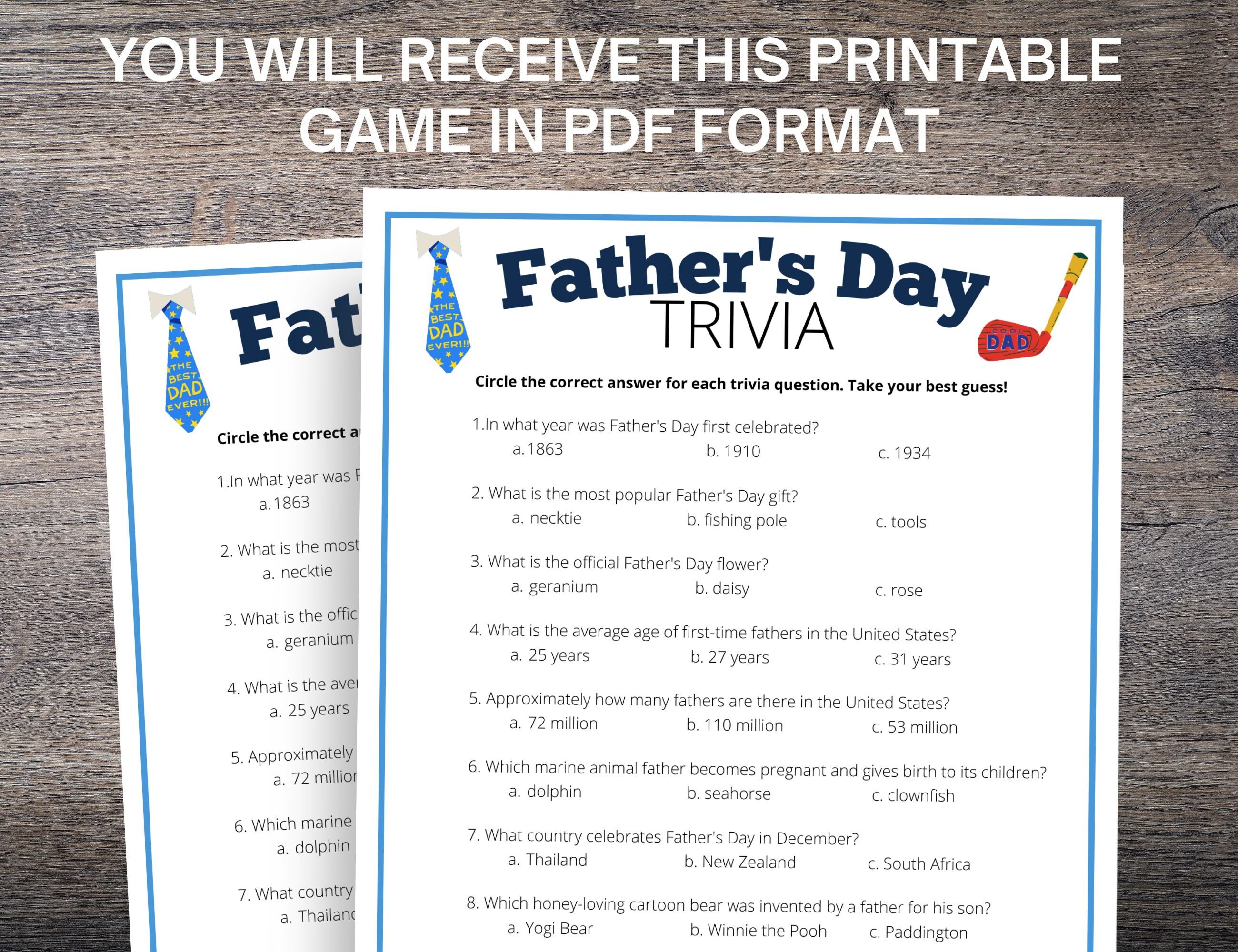 Father's Day Trivia Game Printable for Kids & Adults - Etsy