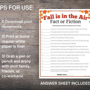 Fall Fact or Fiction Trivia Game: Printable Autumn Activity (PDF) - Etsy