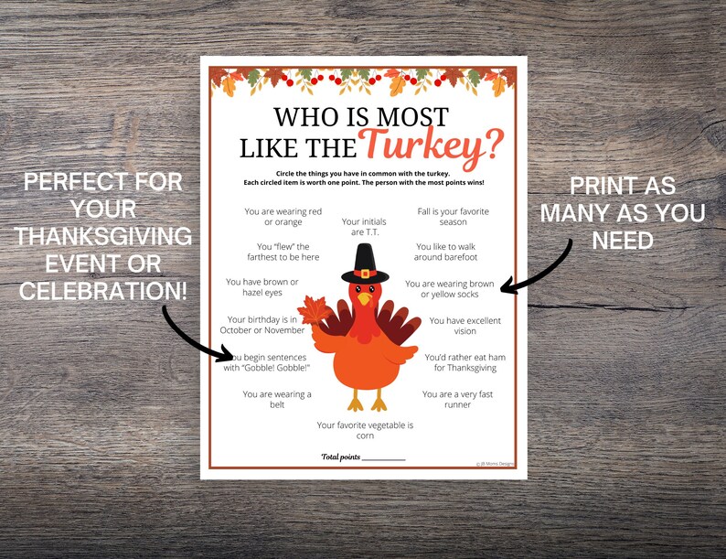 Who is Most Like Turkey Funny Thanksgiving Game for Kids - Etsy