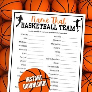Name That College Basketball Team Printable Game, Fun Men's College ...
