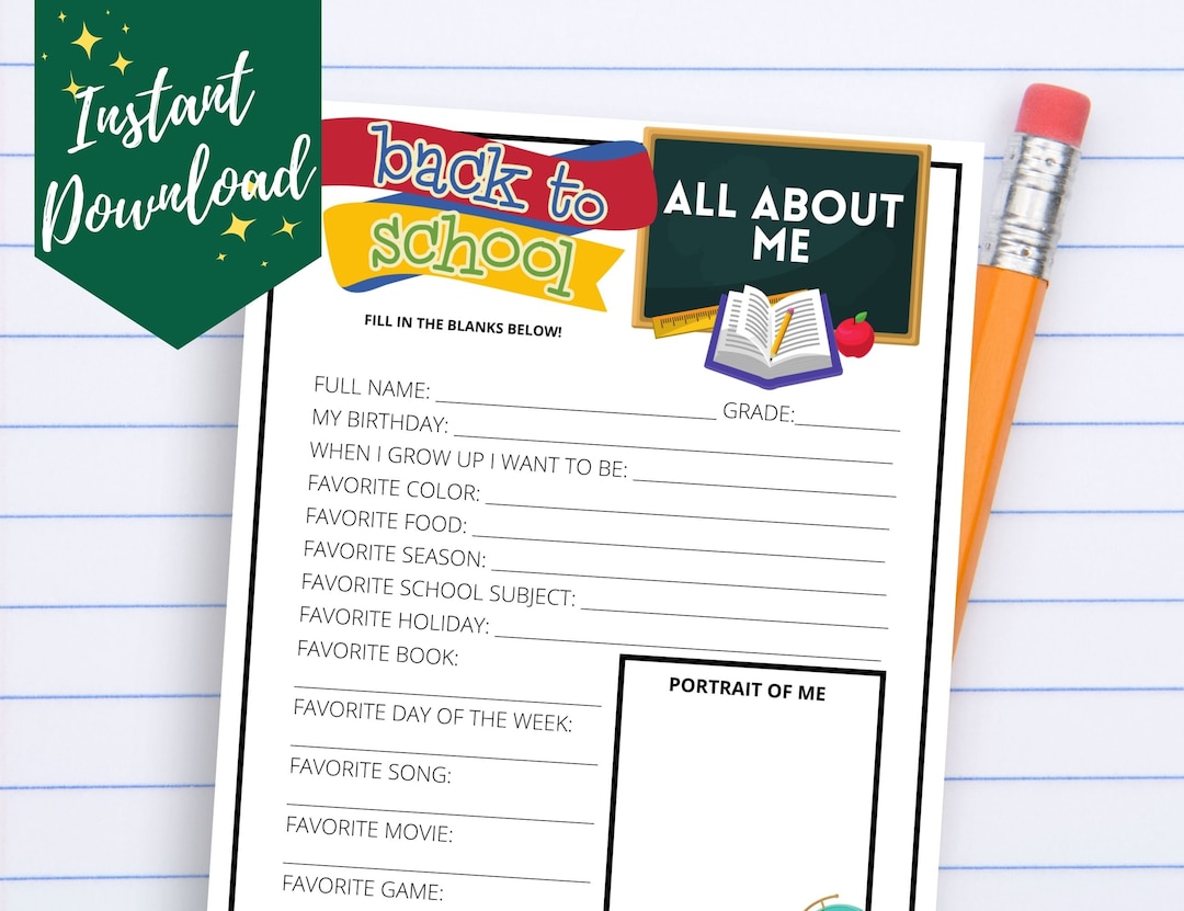 Back to School All About Me Page, First Day of School Activity ...