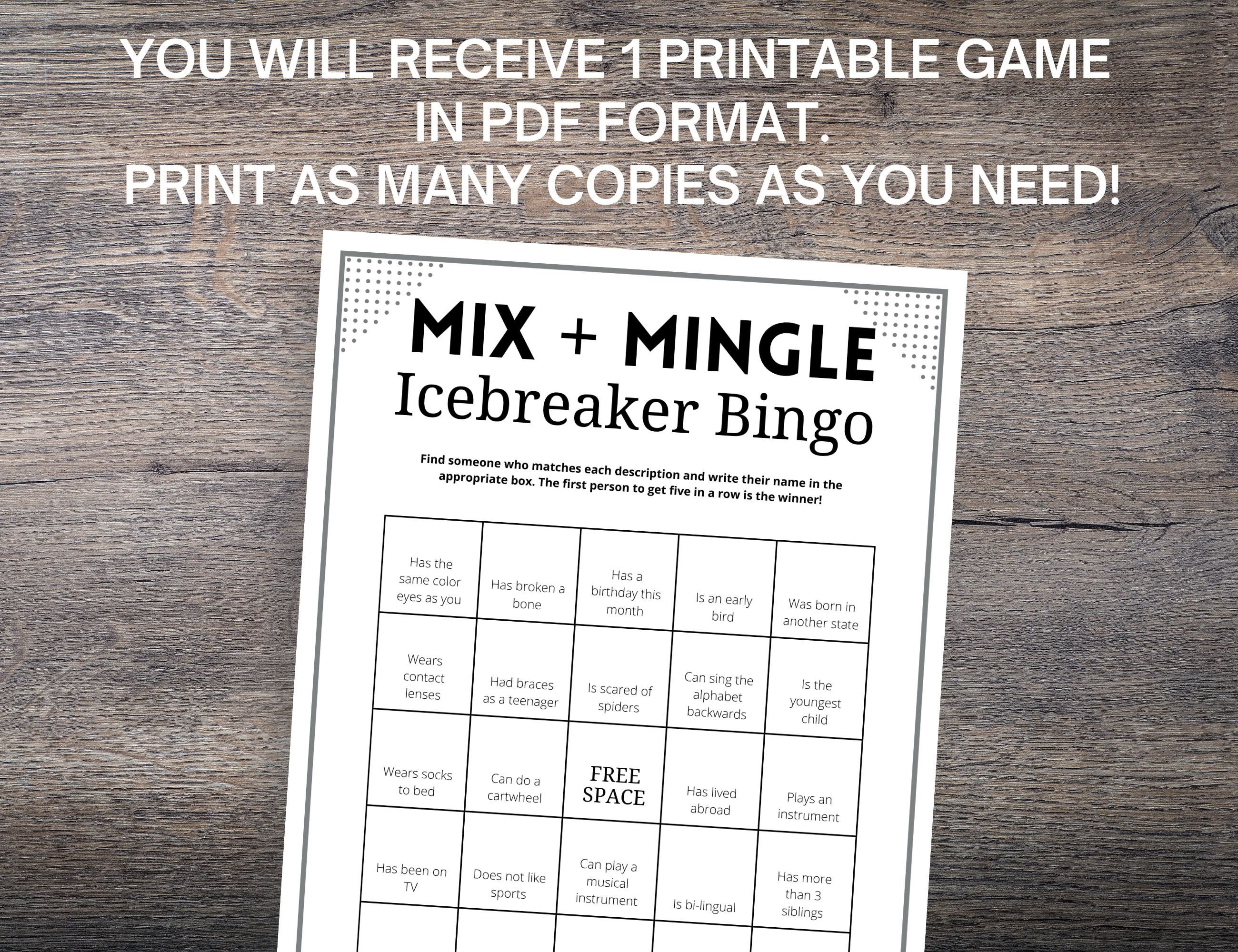 Mix & Mingle Icebreaker Bingo: Fun Group Activity (PDF) - Etsy