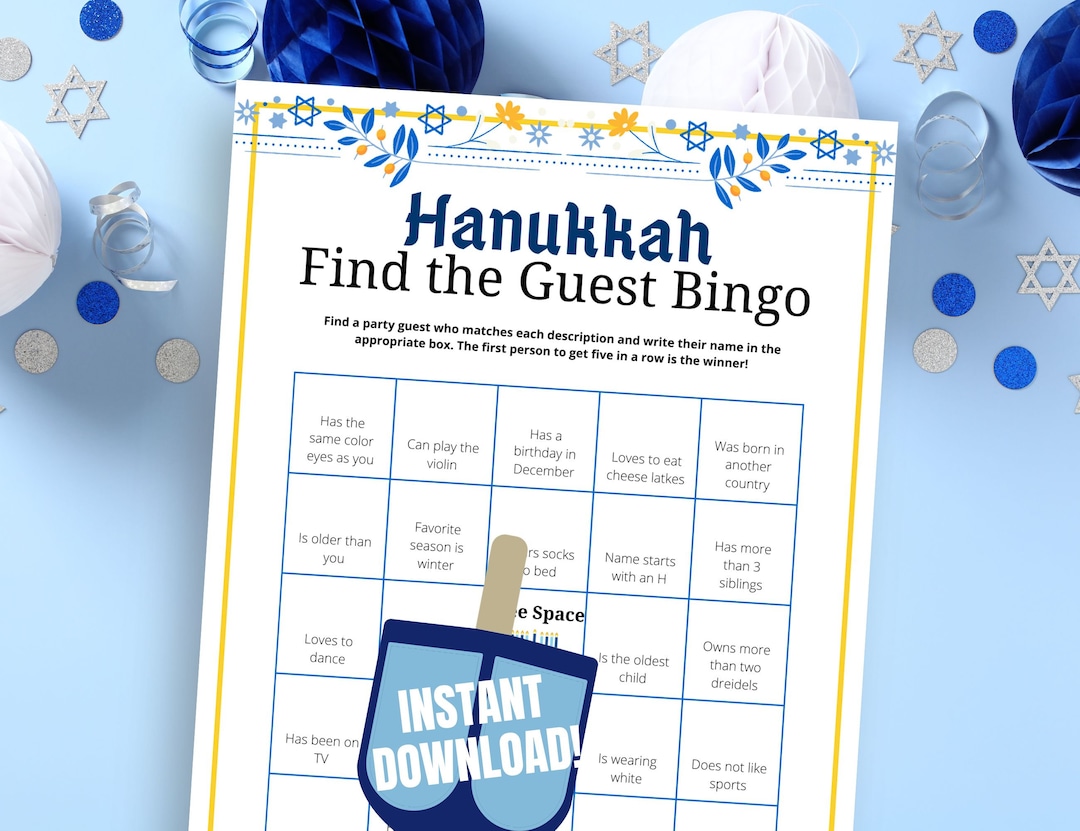 Hanukkah Find the Guest Bingo Game for Adults and Teens, Hanukkah Human ...