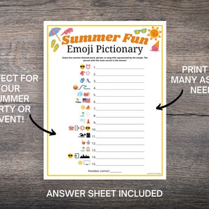 Summer Emoji Pictionary Game: Printable Pool Party Activity (digital ...