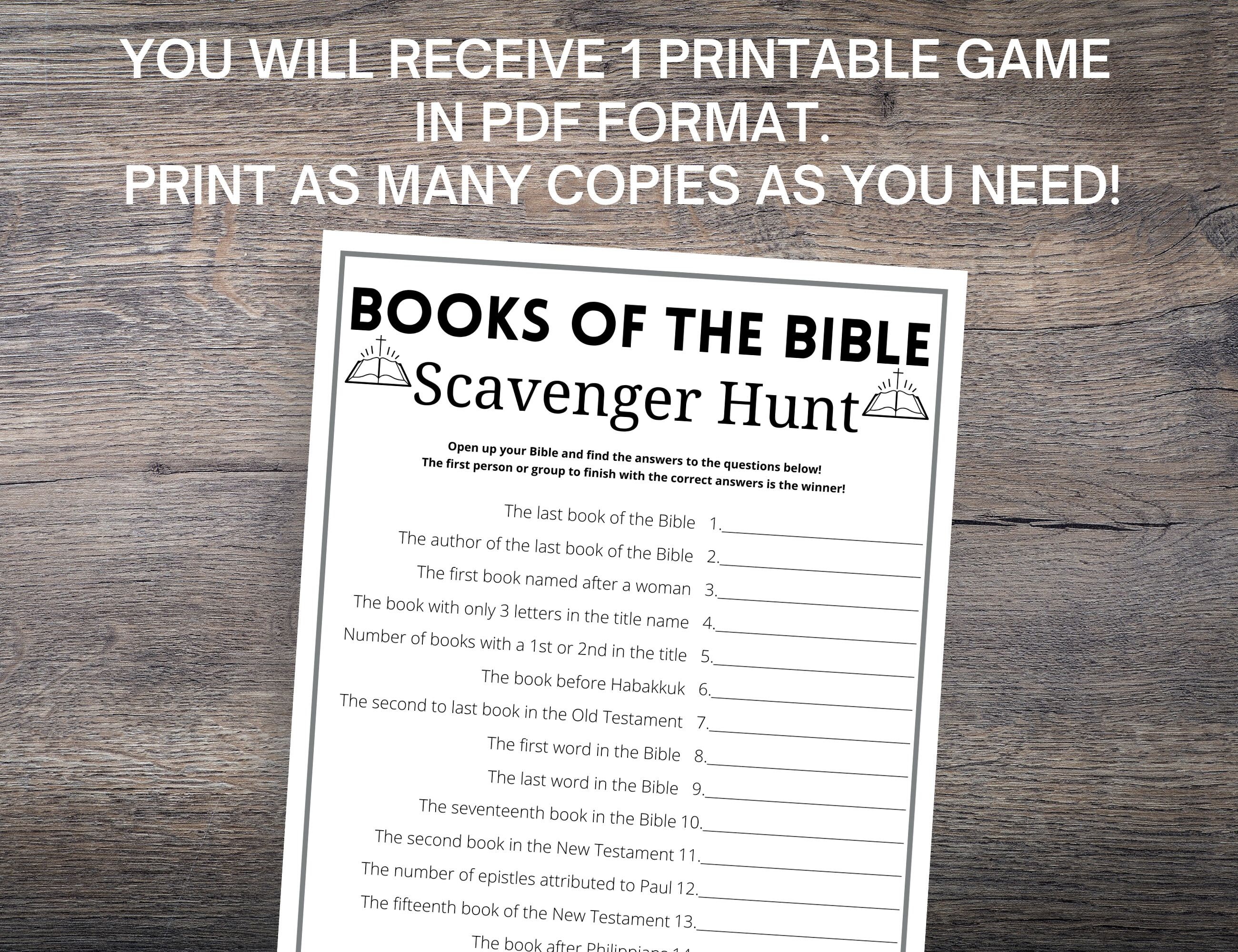 Books of the Bible Scavenger Hunt Game Fun Printable Bible - Etsy