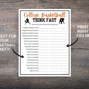 College Basketball Think Fast Game, Fun March Basketball Game ...