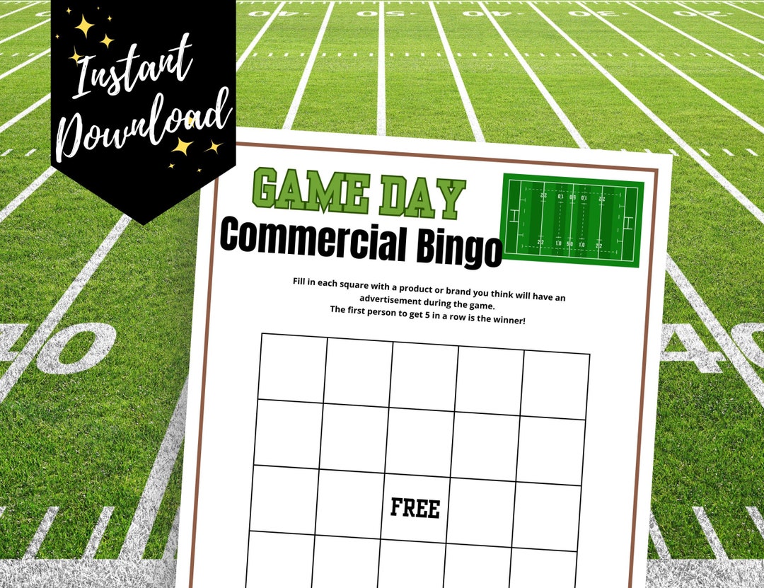 Football Halftime Game Commercial Bingo, 2023 Super Bowl Party Game for ...