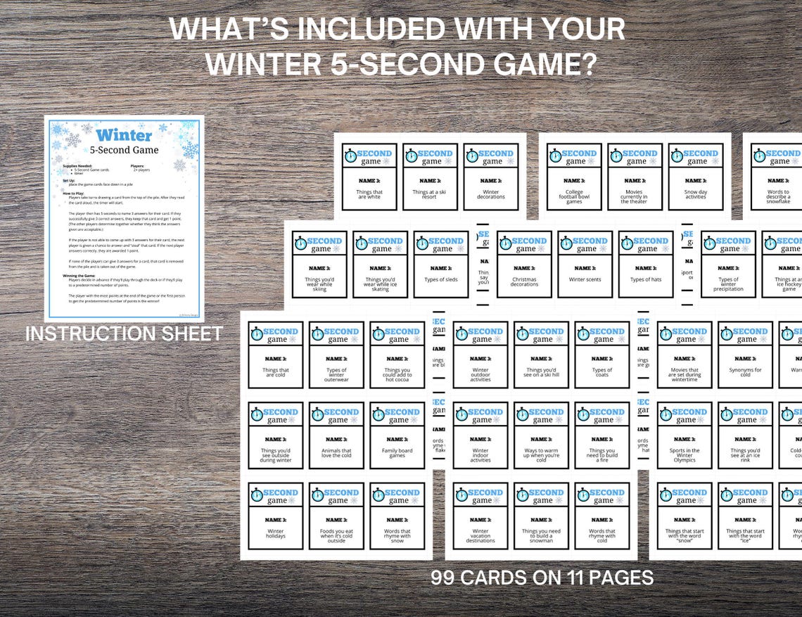 Winter 5-second Game: 99 Quick Game Cards for Classroom and Office ...
