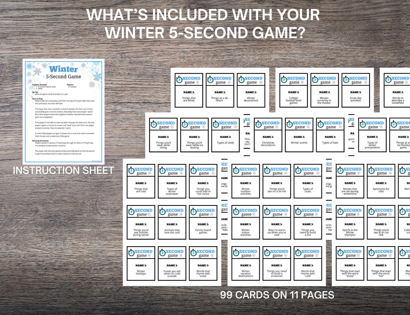 Winter 5-second Game: 99 Quick Game Cards for Classroom and Office ...