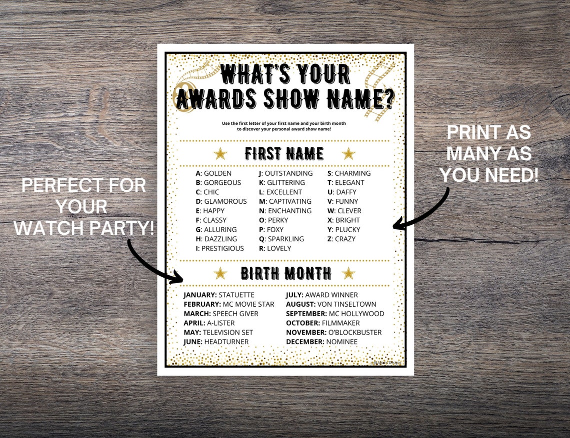 Awards Show Name Game: Hollywood Party Icebreaker (PDF Download) - Etsy