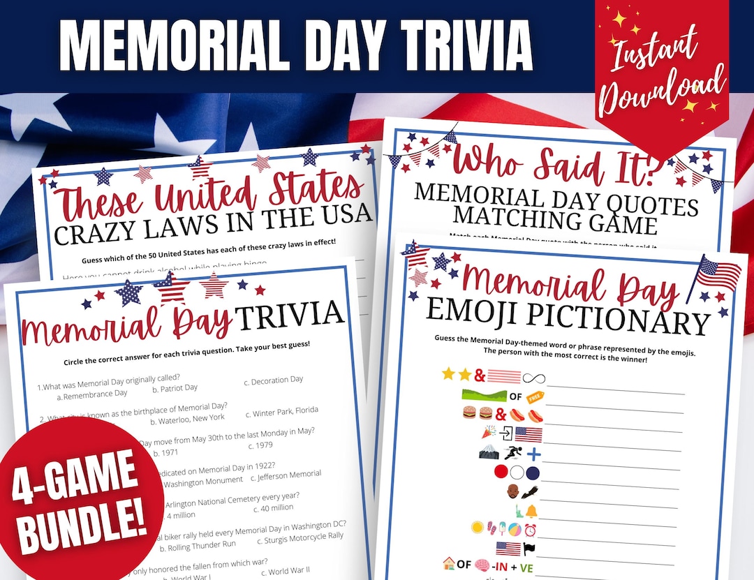 Memorial Day 4-game TRIVIA BUNDLE Fun Memorial Day Trivia - Etsy