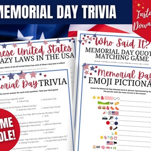 Memorial Day 4-game TRIVIA BUNDLE Fun Memorial Day Trivia - Etsy