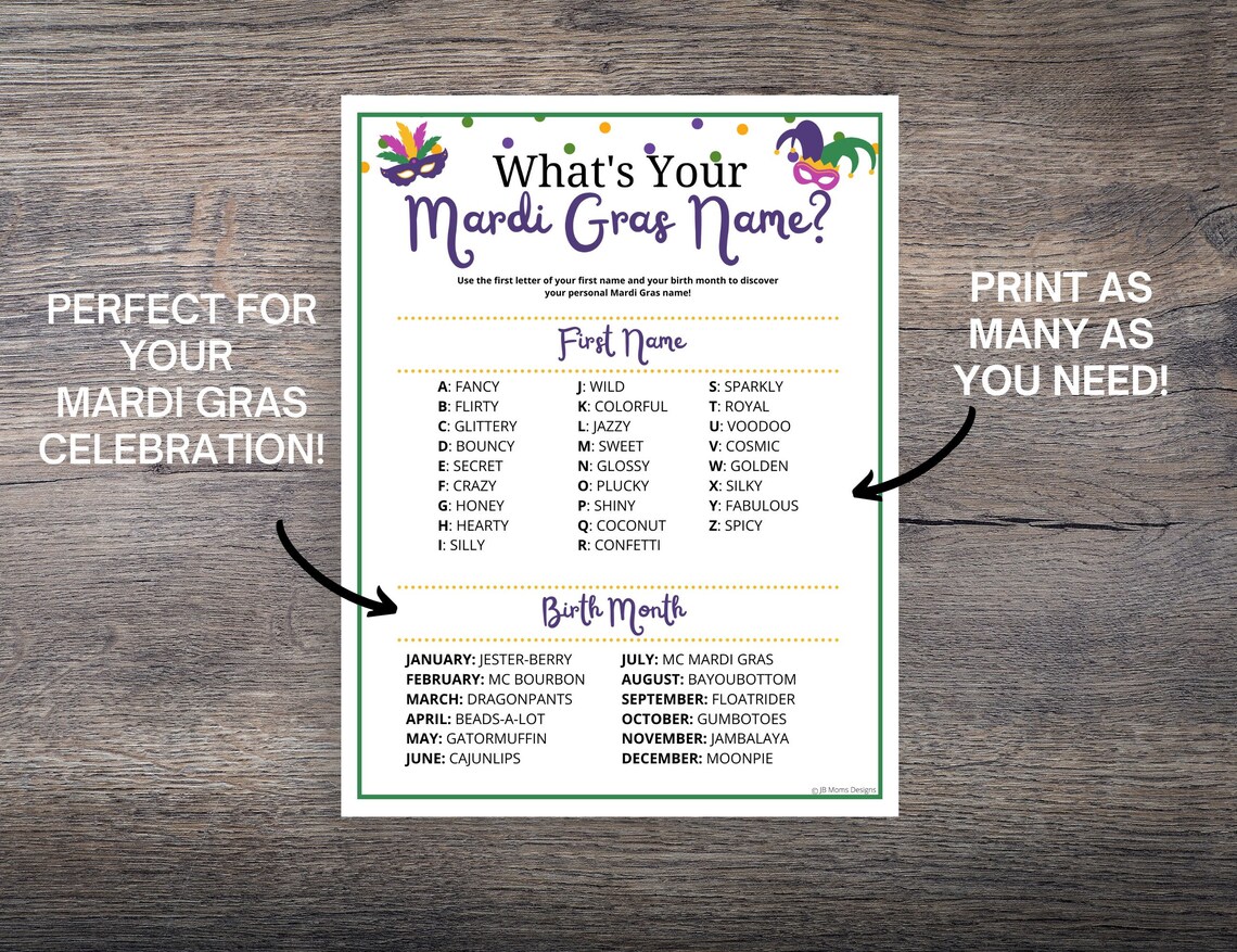 Mardi Gras Name Game Printable: Party Activity (digital Download) - Etsy