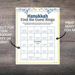 Hanukkah Find the Guest Bingo Game for Adults and Teens, Hanukkah Human ...