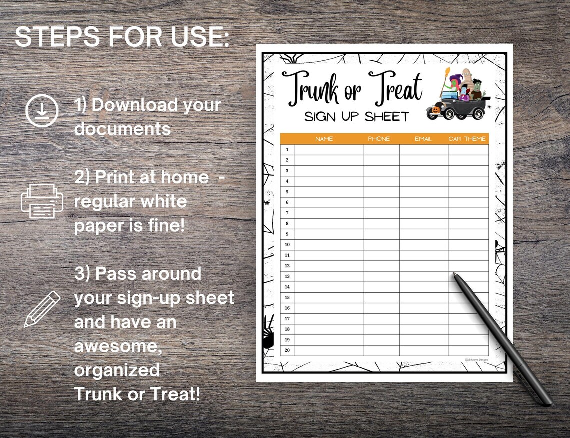 Trunk or Treat Sign up Sheet: Halloween Volunteer Form (digital ...
