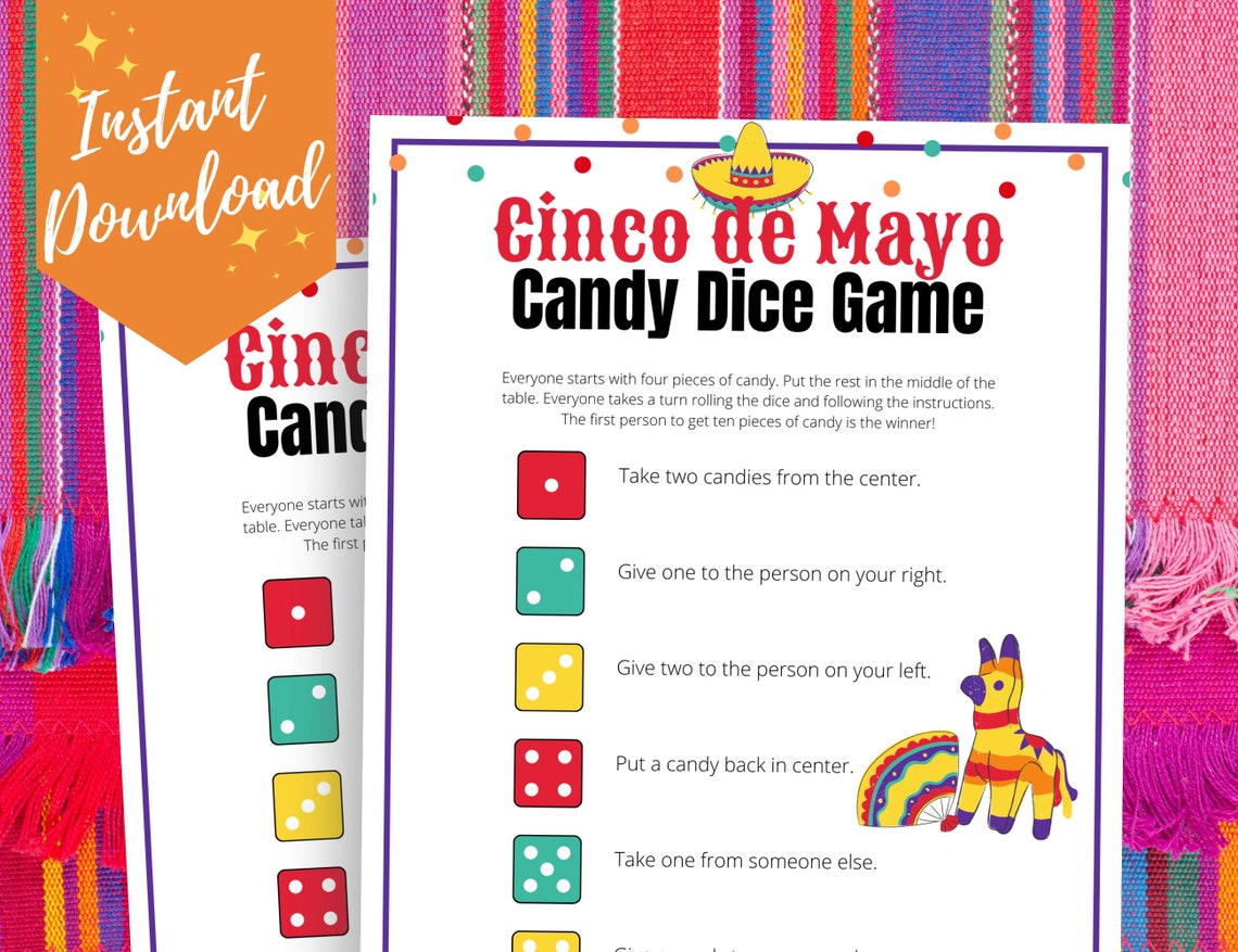 Cinco De Mayo Candy Dice Game Fun Cinco De Mayo Game for Kids - Etsy