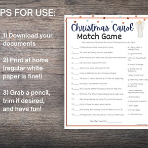 Christmas Carol Match Game: Bible Trivia Holiday Activity (printable ...