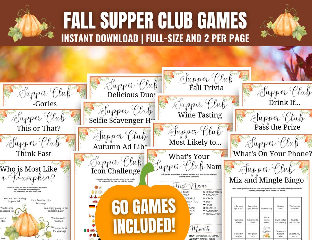Fall Supper Club Games MEGA Bundle: 60 Printable Icebreaker Games ...