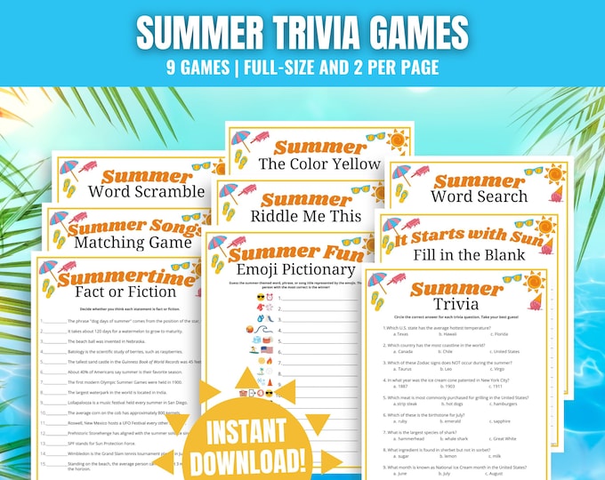 Summer Games Bundle, Printable Summer Games, Summertime Activities, Fun ...