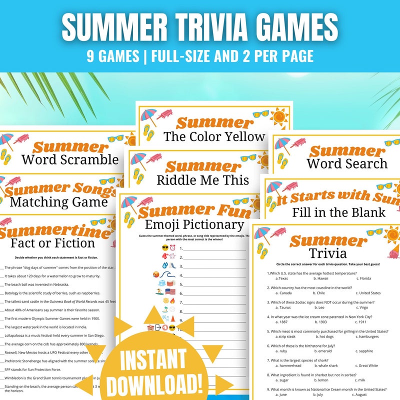 Summer Printable Games - Etsy