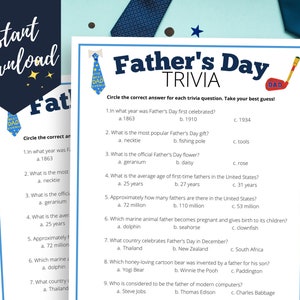 Father's Day Trivia Game Printable for Kids & Adults, Father's Day ...