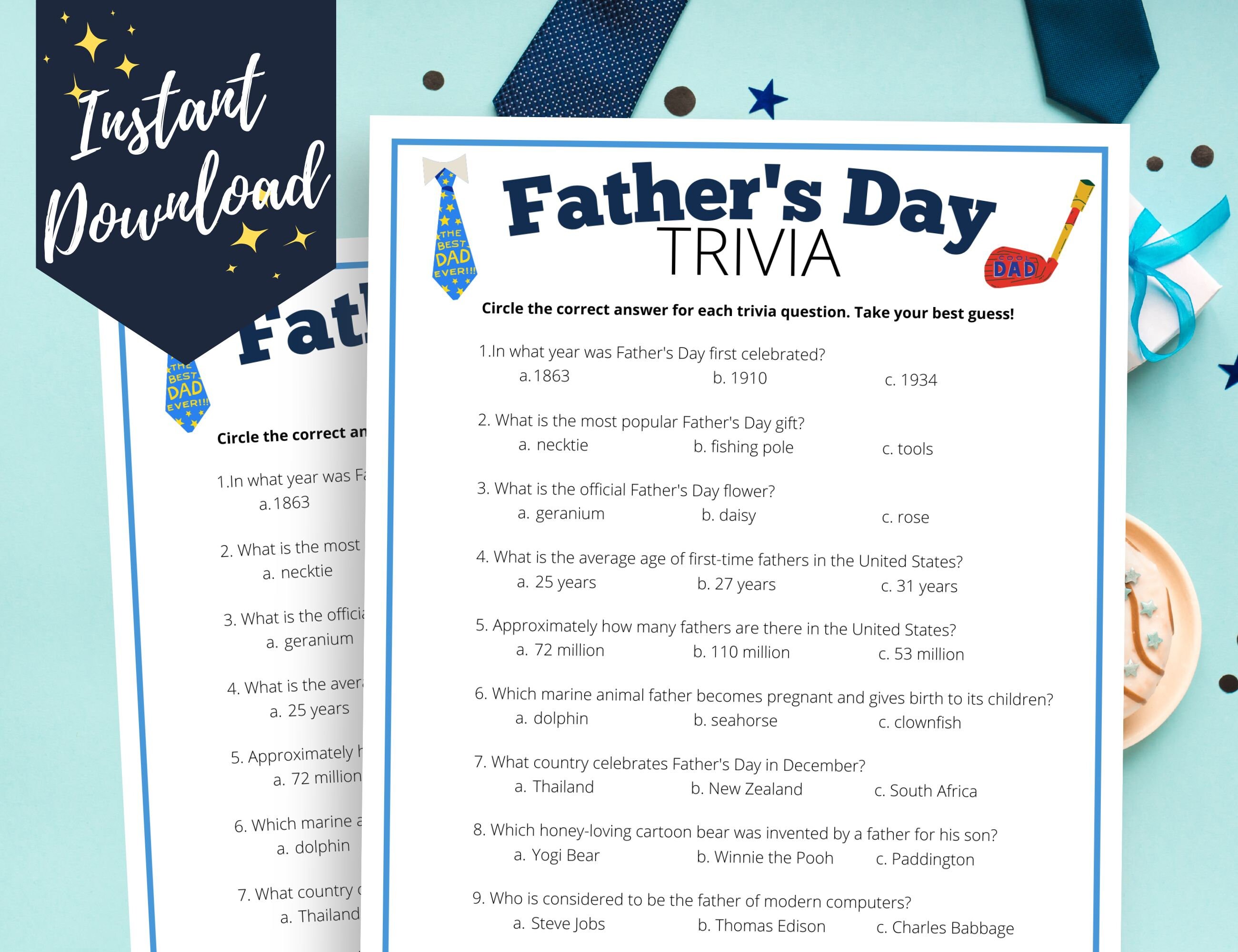 Father's Day Trivia Game Printable for Kids & Adults - Etsy