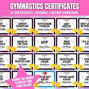 Editable Gymnastics Award Certificates: Team Party End of Season Awards ...