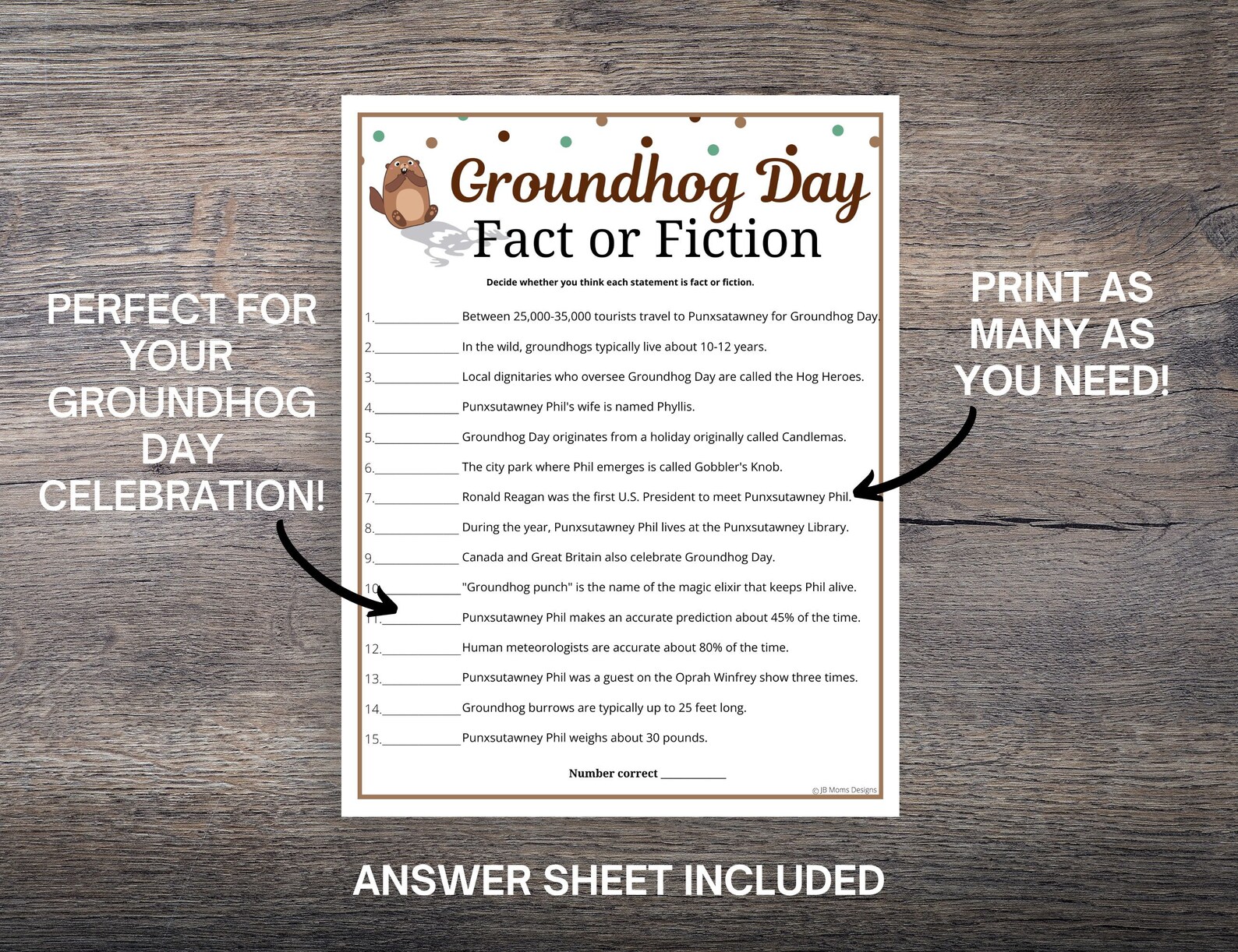 Groundhog Day Fact or Fiction Trivia Game (PDF) - Etsy
