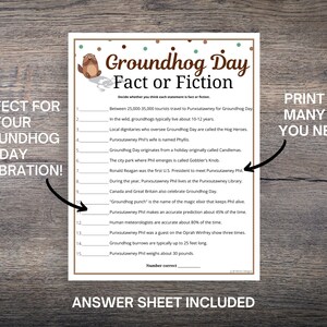 Groundhog Day Fact or Fiction Trivia Game, Fun Groundhog Day Trivia ...