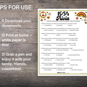 1964 Trivia Game, Fun 1964 Quiz Questions & Answers, 1964 Printable ...