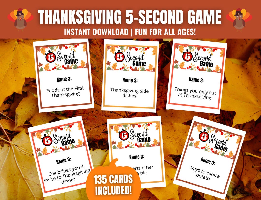 Thanksgiving 5 Second Game: Fun Printable Cards (digital Download) - Etsy