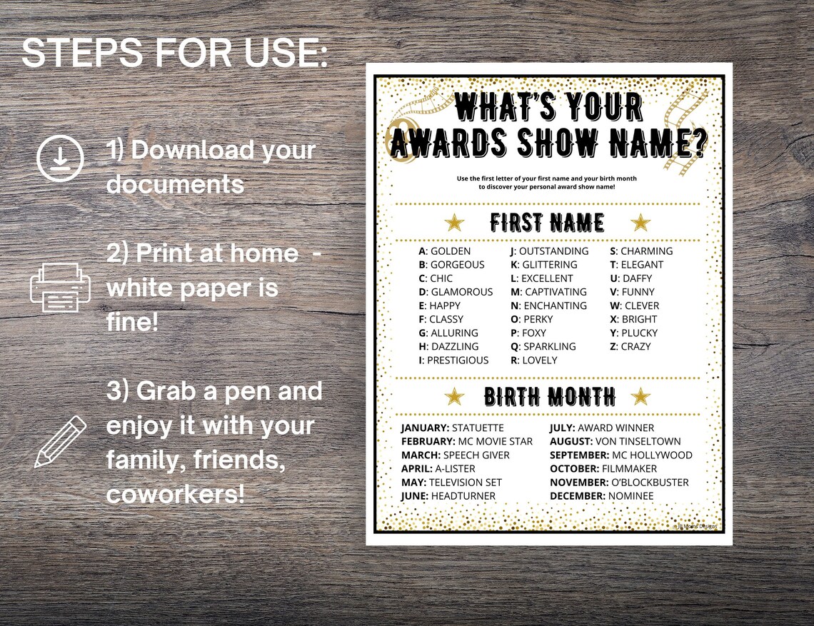 Awards Show Name Game: Hollywood Party Icebreaker (PDF Download) - Etsy